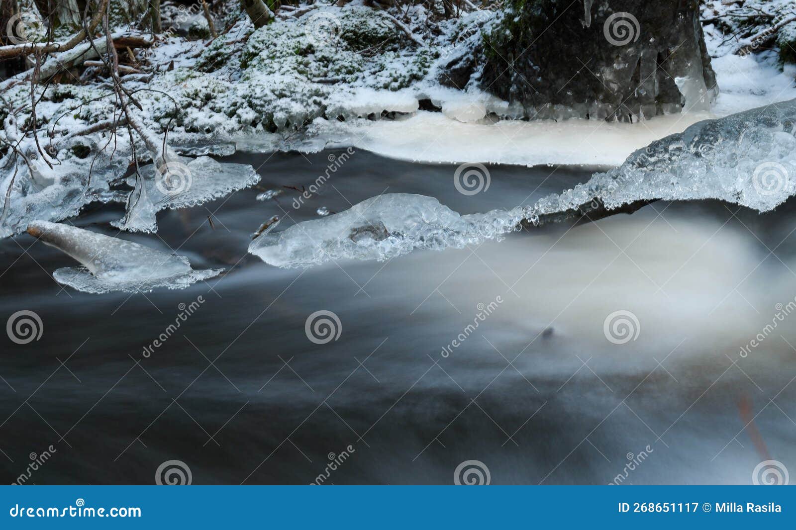 Flowing Water in a Stream in Winter Stock Image - Image of environment ...