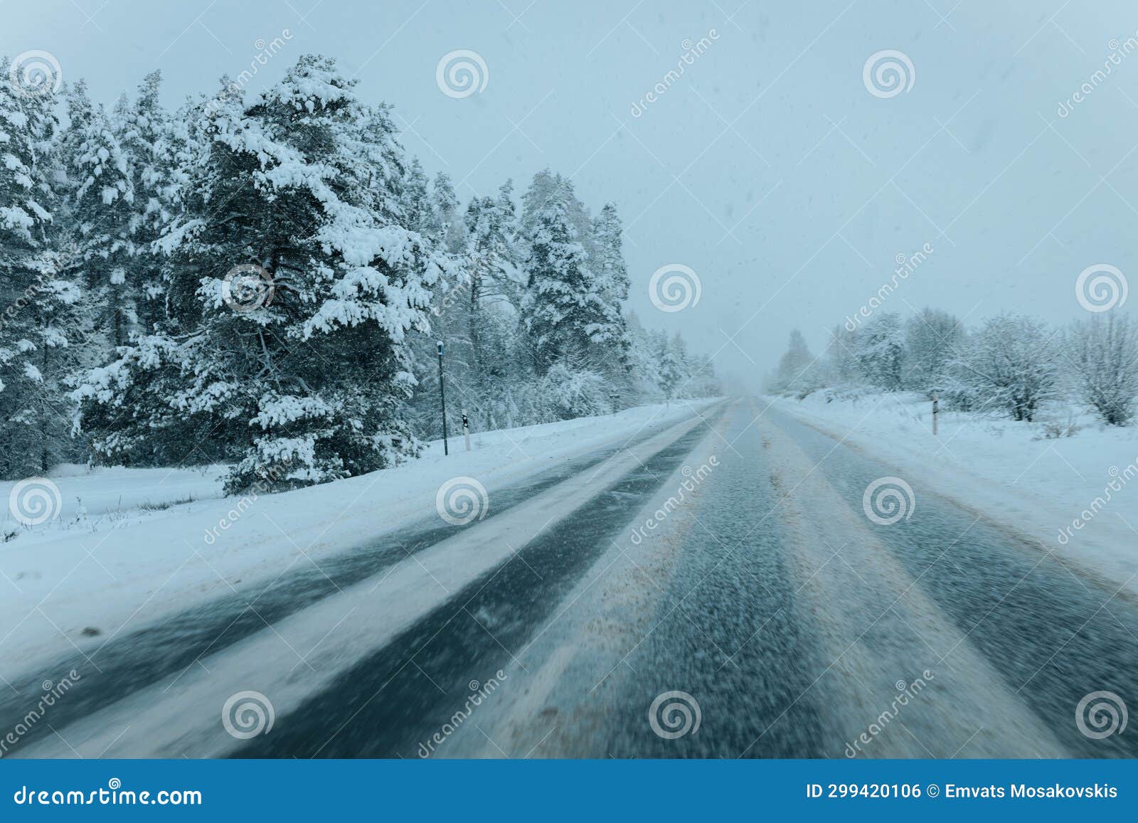 Wintry Path through a Chilly Forest with Snow Covered Trees. Winter ...