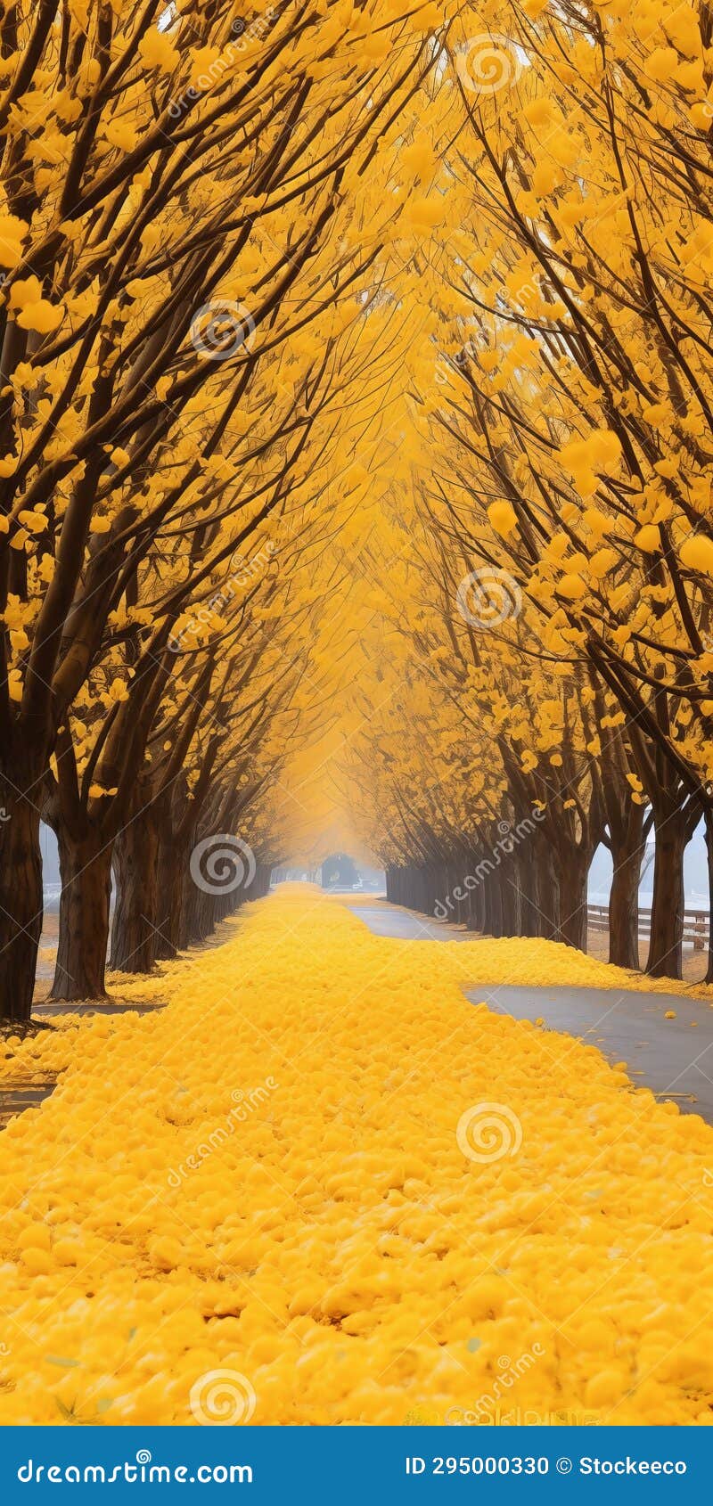 Mesmerizing Yellow Covered Road Surrounded by Dreamlike Trees Stock ...