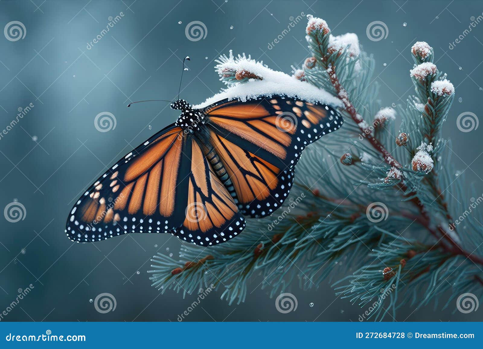Wintry Scene with the Flutter of a Monarch Butterfly Stock Illustration ...