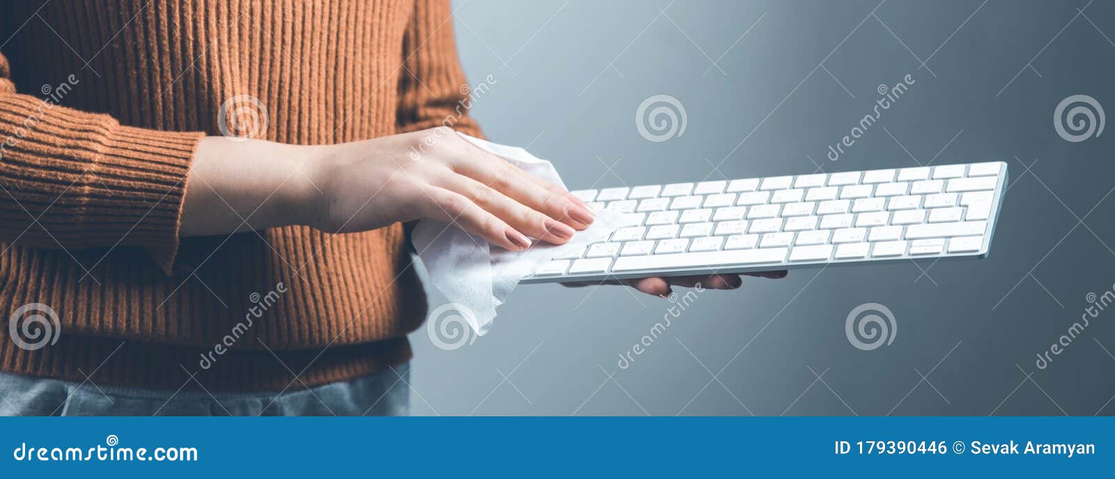 Wipe the keyboard stock photo. Image of desk, sanitize - 179390446