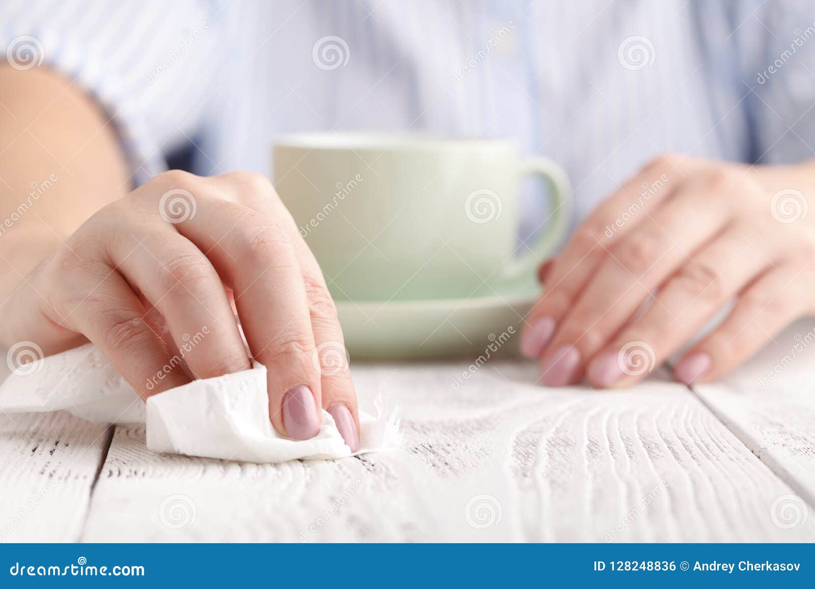 Wipe the Stain with a Napkin Stock Photo - Image of cake, holding ...