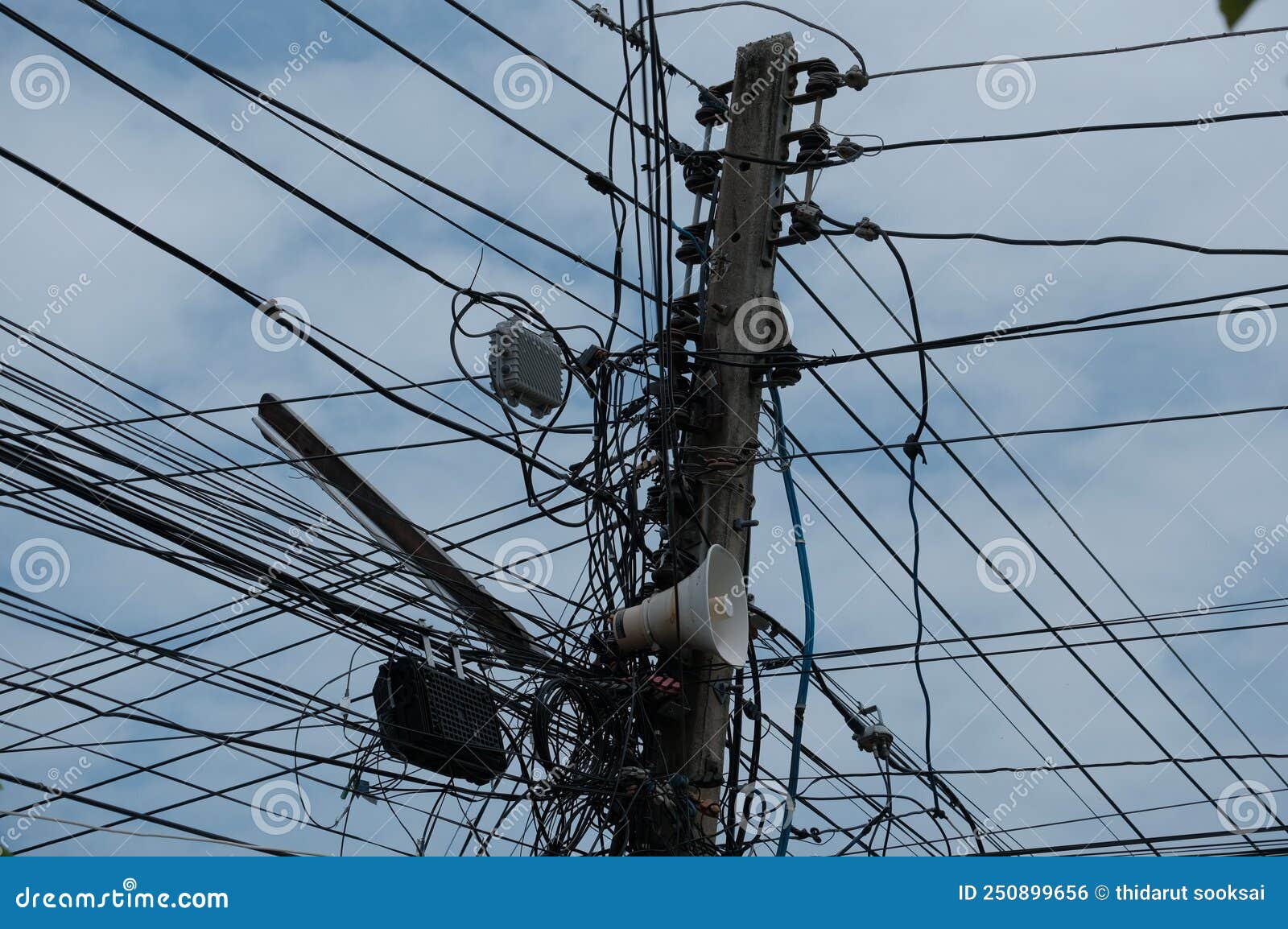 Wire Around Electric Ploe in Thailand. Stock Photo - Image of wire ...