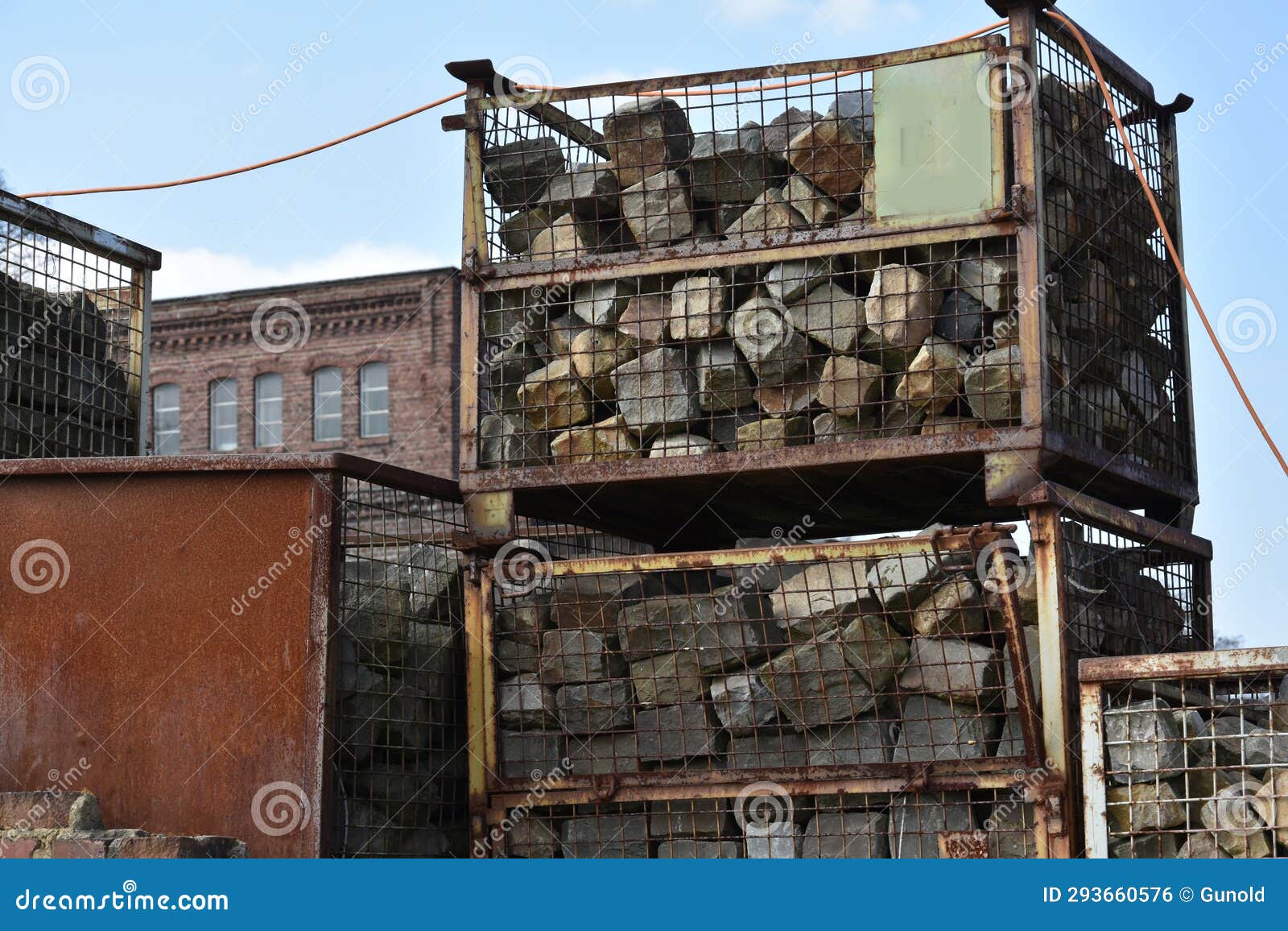 Wire Baskets with Natural Stones on a Construction Site Stock Photo ...