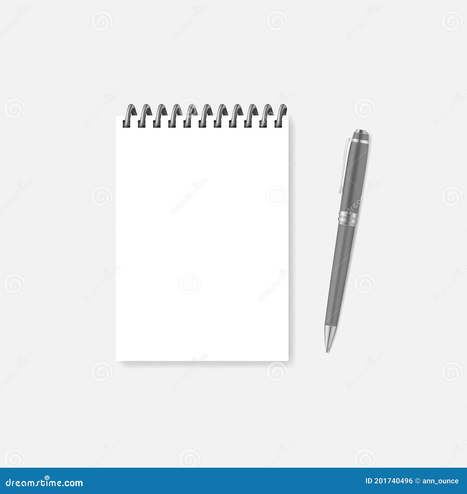 Wire Bound Blank A5 Notebook with Pen, Realistic Vector Mock-up Stock ...
