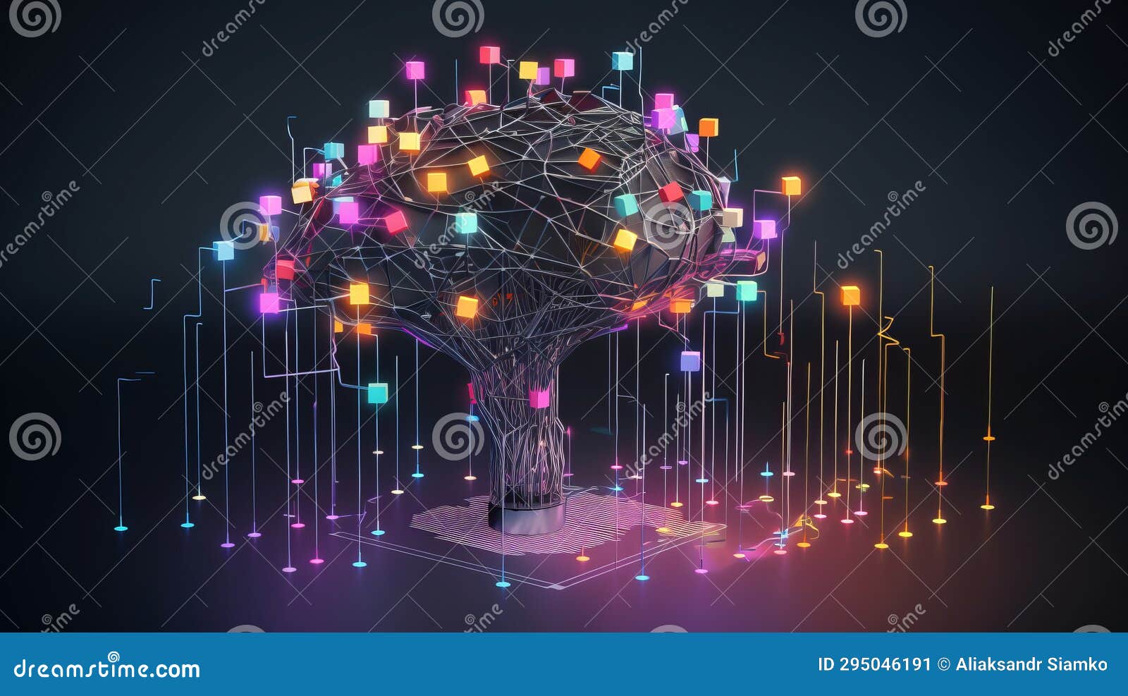 A Wire Brain with Many Colored Squares Stock Image - Image of internet ...