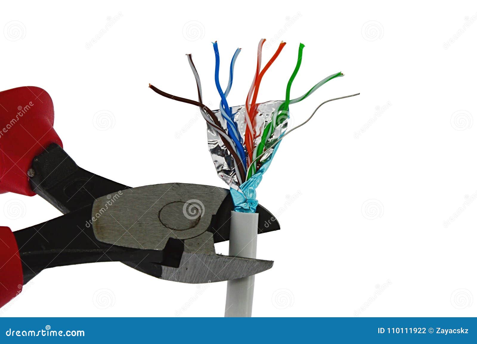 Wire-cutters Pliers Cutting End Of Data STP LAN Cable, White Background ...