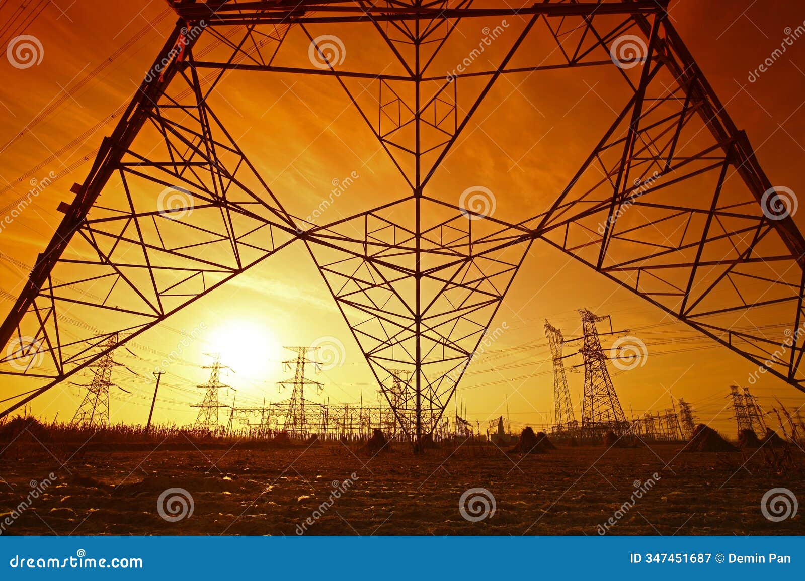 Wire Electrical Energy at Sunset Stock Illustration - Illustration of ...