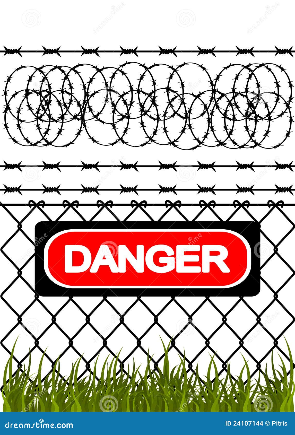 Wire Fence with Barbed Wires Stock Vector - Illustration of defending ...