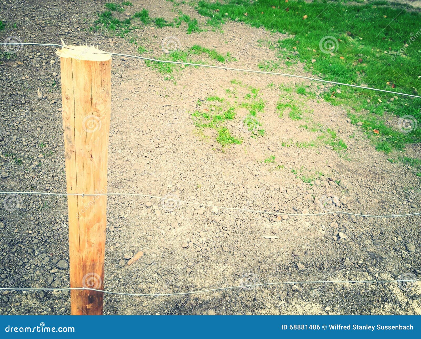 Wire Fence with a Wooden Post Stock Photo - Image of farming, farmland ...