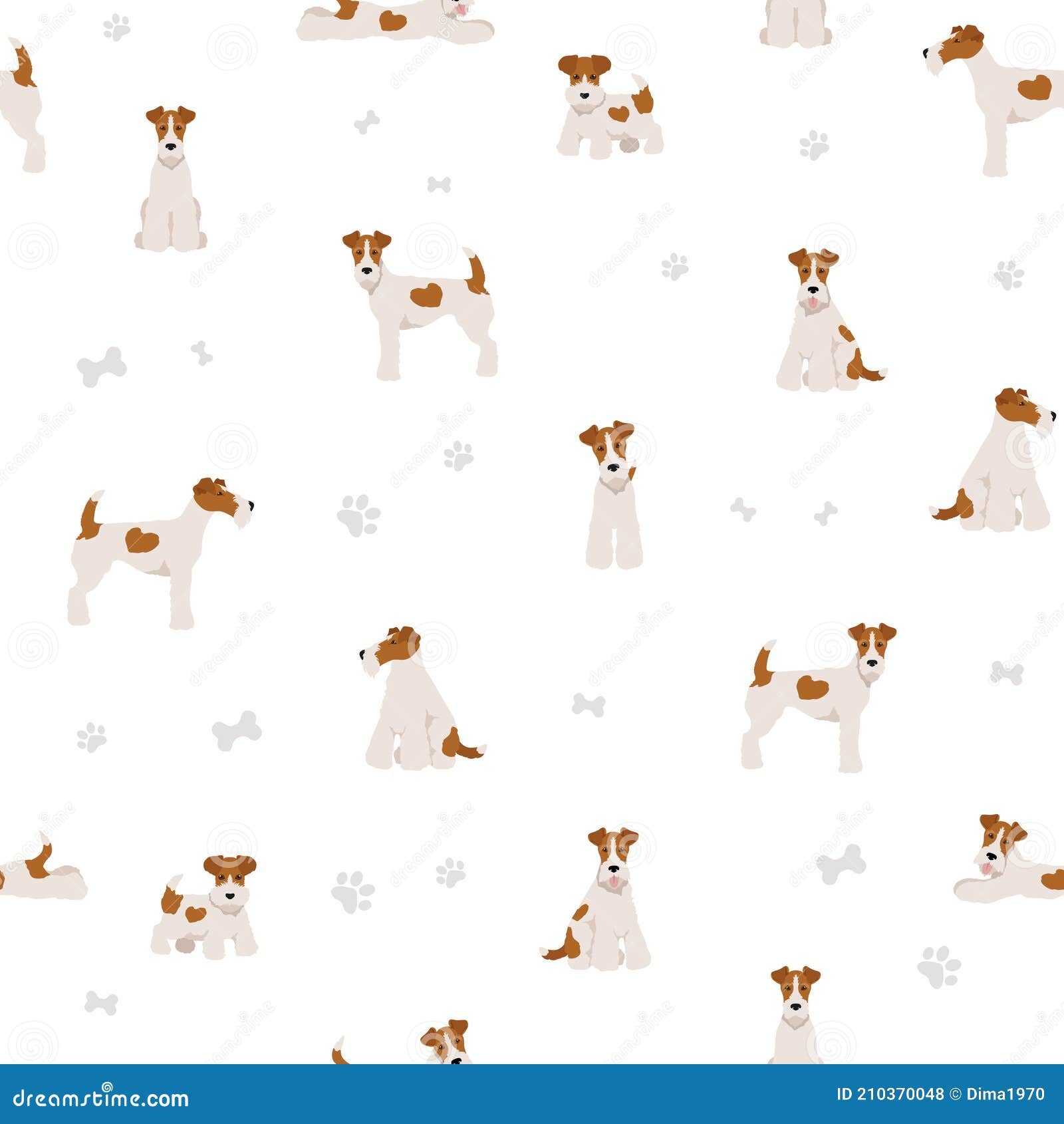 Wire Fox Terrier Seamless Pattern. Different Poses, Puppy Stock Vector ...