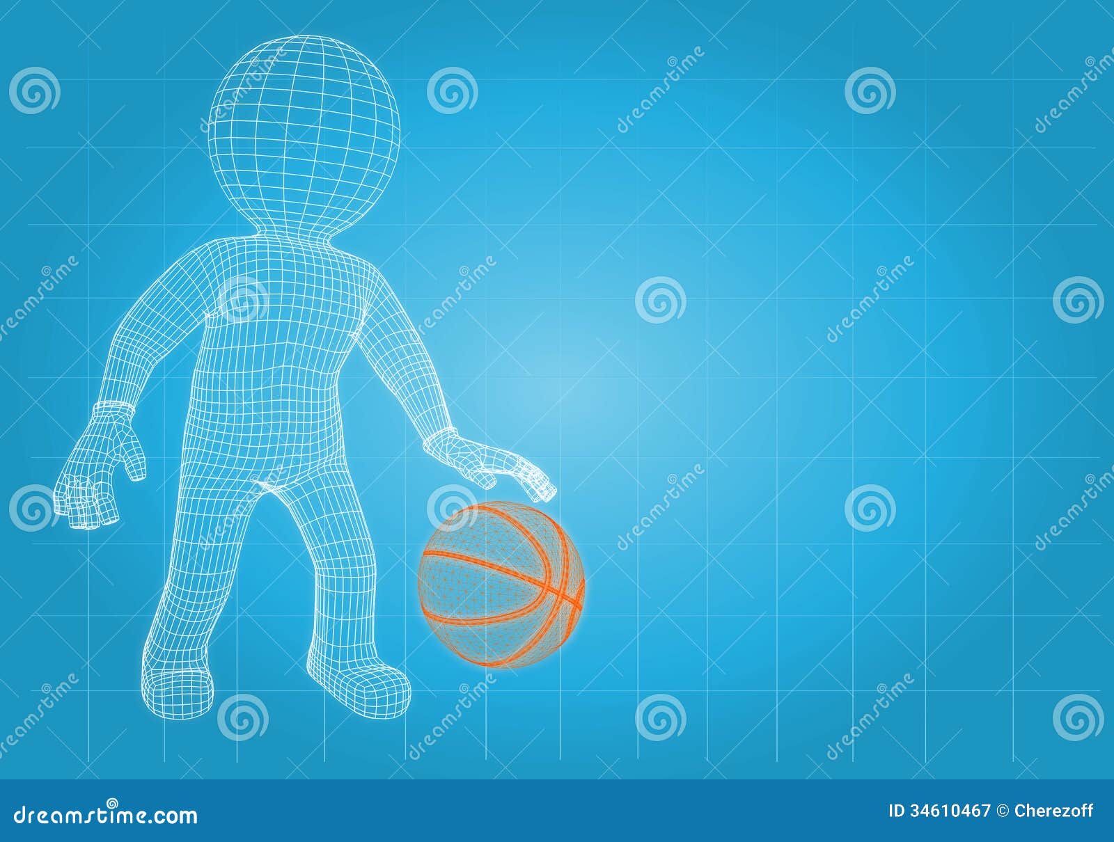 Wire Frame Basketball Player with the Ball Stock Illustration ...