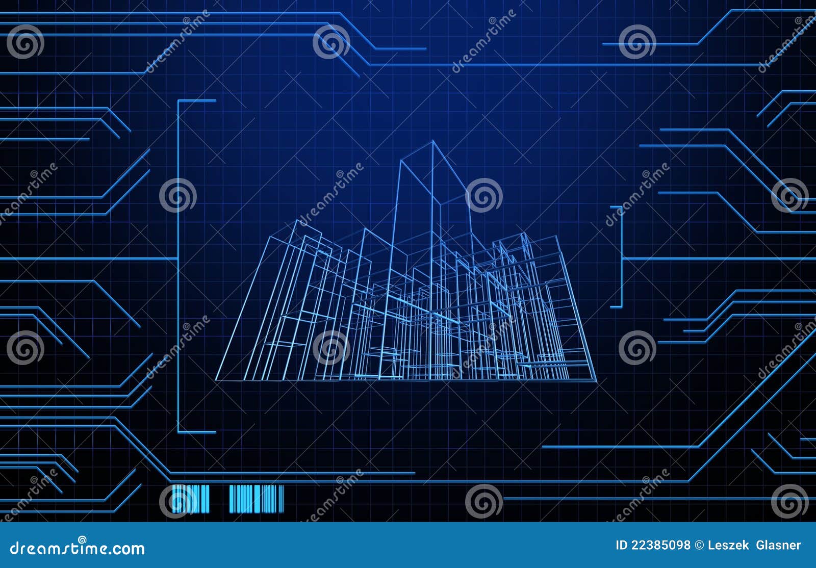 Wire Frame Building on Technology Background Stock Illustration ...