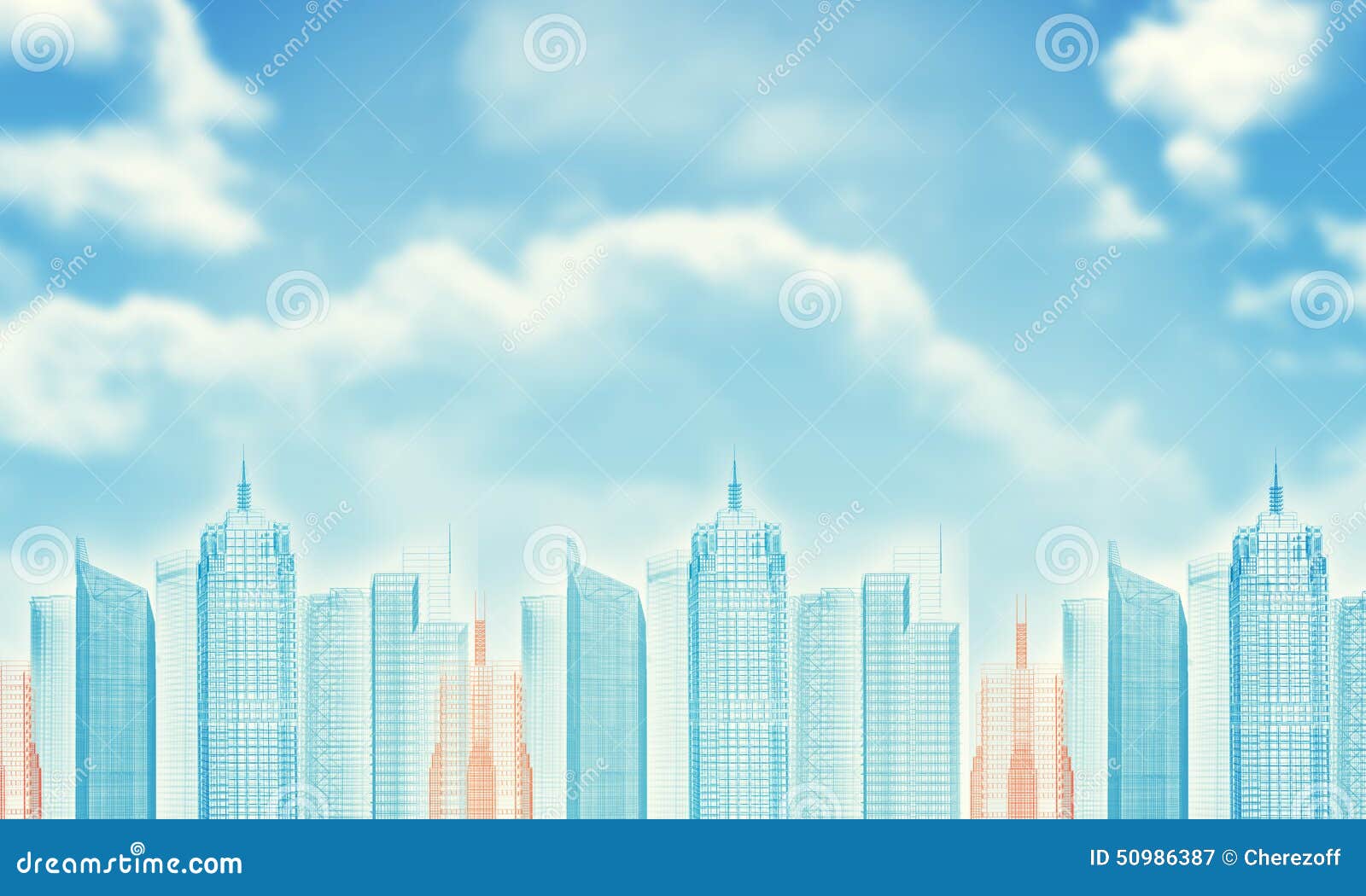 Wire-frame Buildings. Bly Sky with Clouds As Stock Image - Image of ...