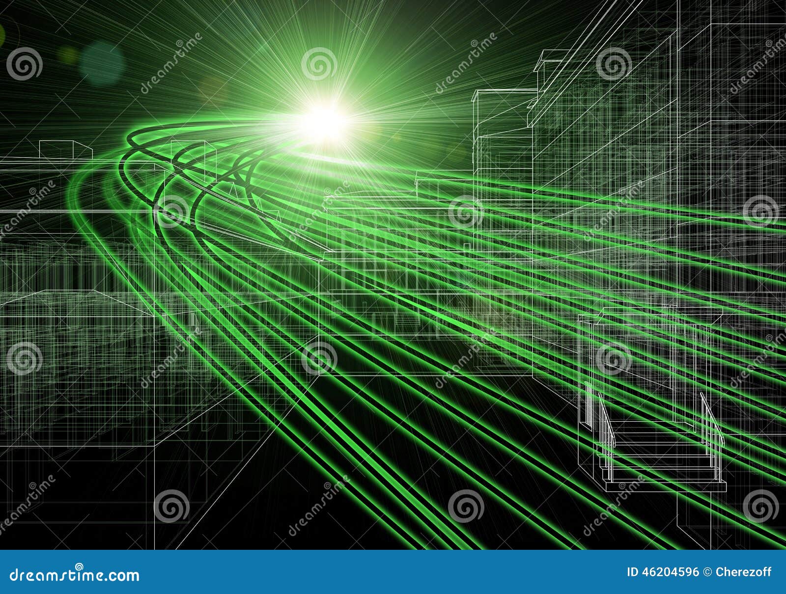 Wire-frame Buildings with Light on Dark Background Stock Illustration ...