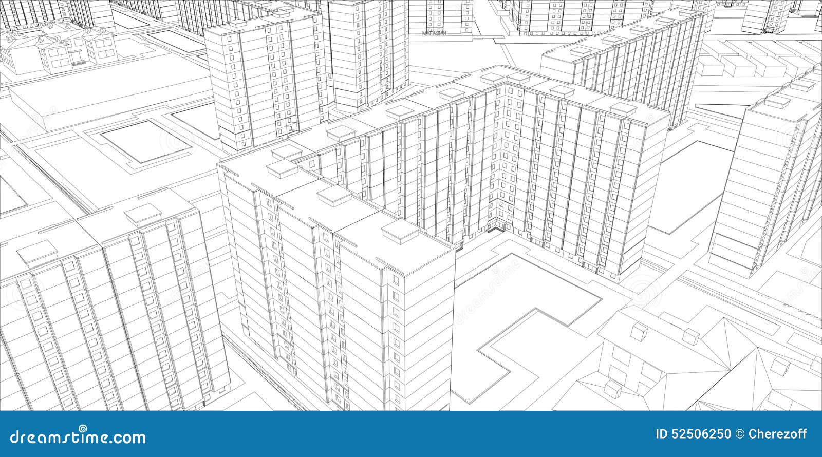 Wire-frame Buildings. Vector Stock Vector - Illustration of district ...