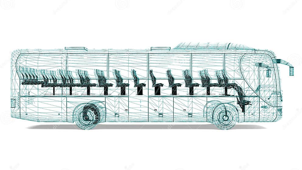 Wire frame Bus side view stock illustration. Illustration of engineer ...