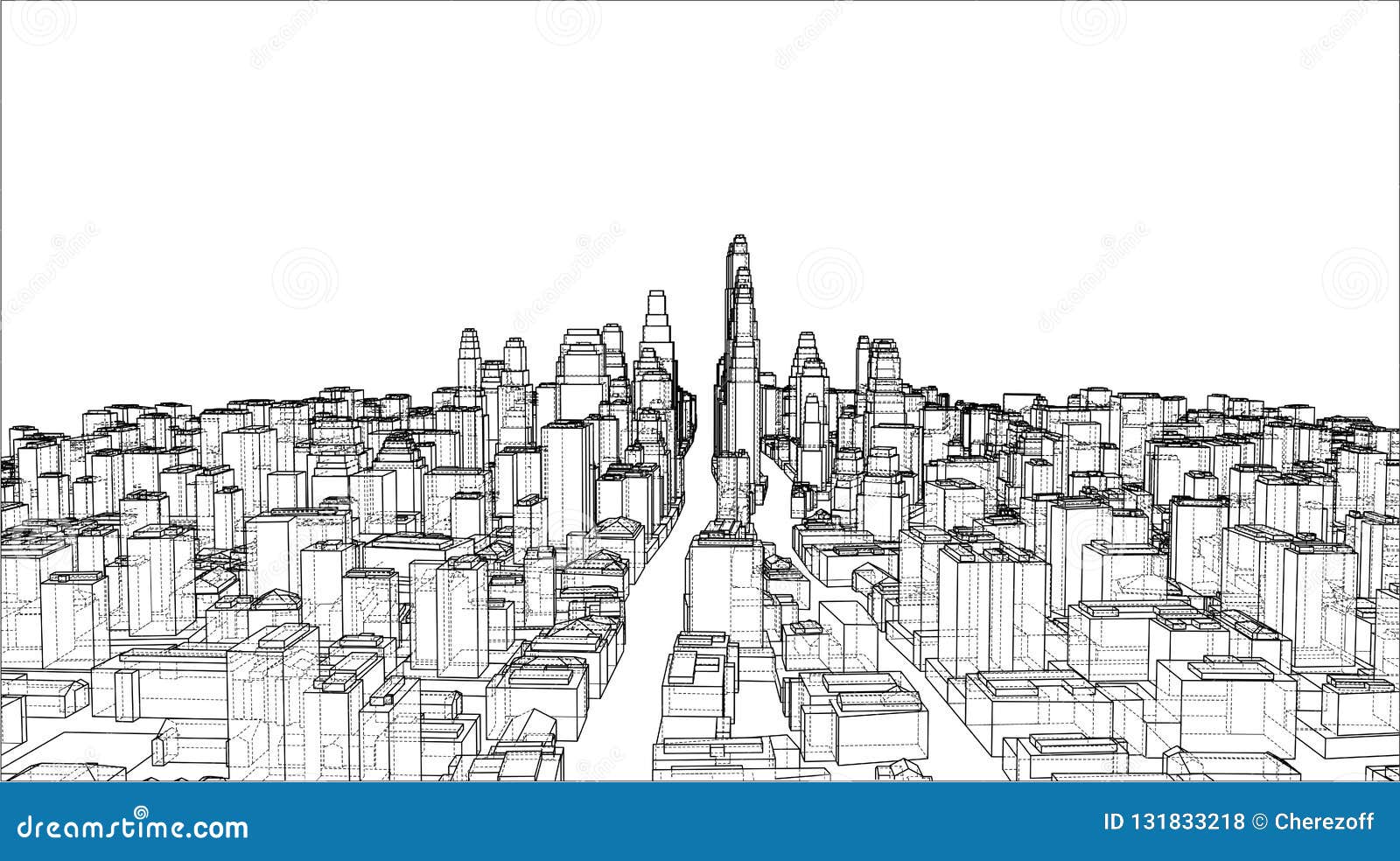 Wire-frame City, Blueprint Style. Vector Stock Vector - Illustration of ...