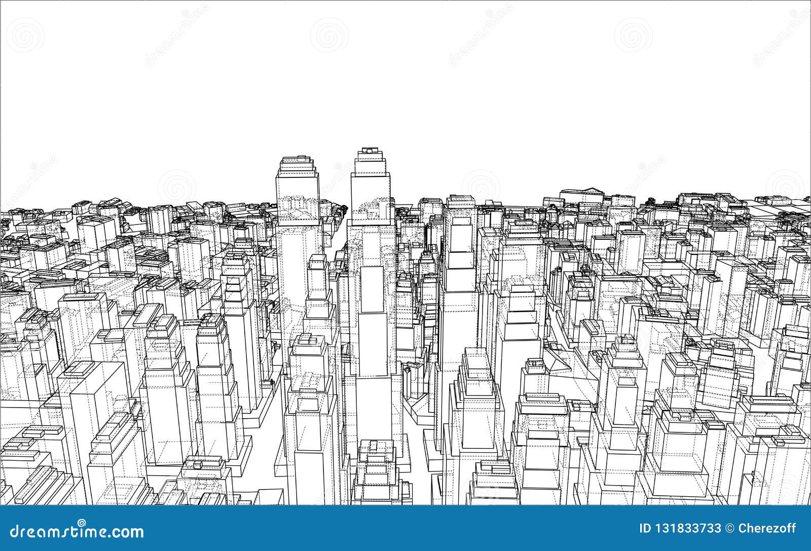 Wire-frame City, Blueprint Style. Vector Stock Vector - Illustration of ...