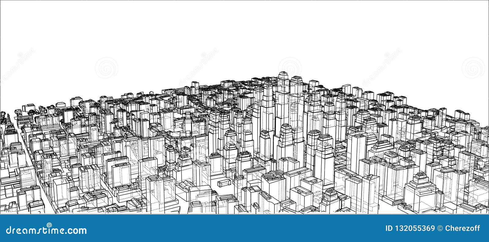 Wire-frame City, Blueprint Style. Vector Stock Vector - Illustration of ...