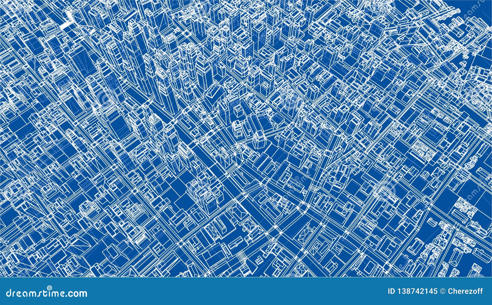Wire-frame City, Blueprint Style Stock Vector - Illustration of ...