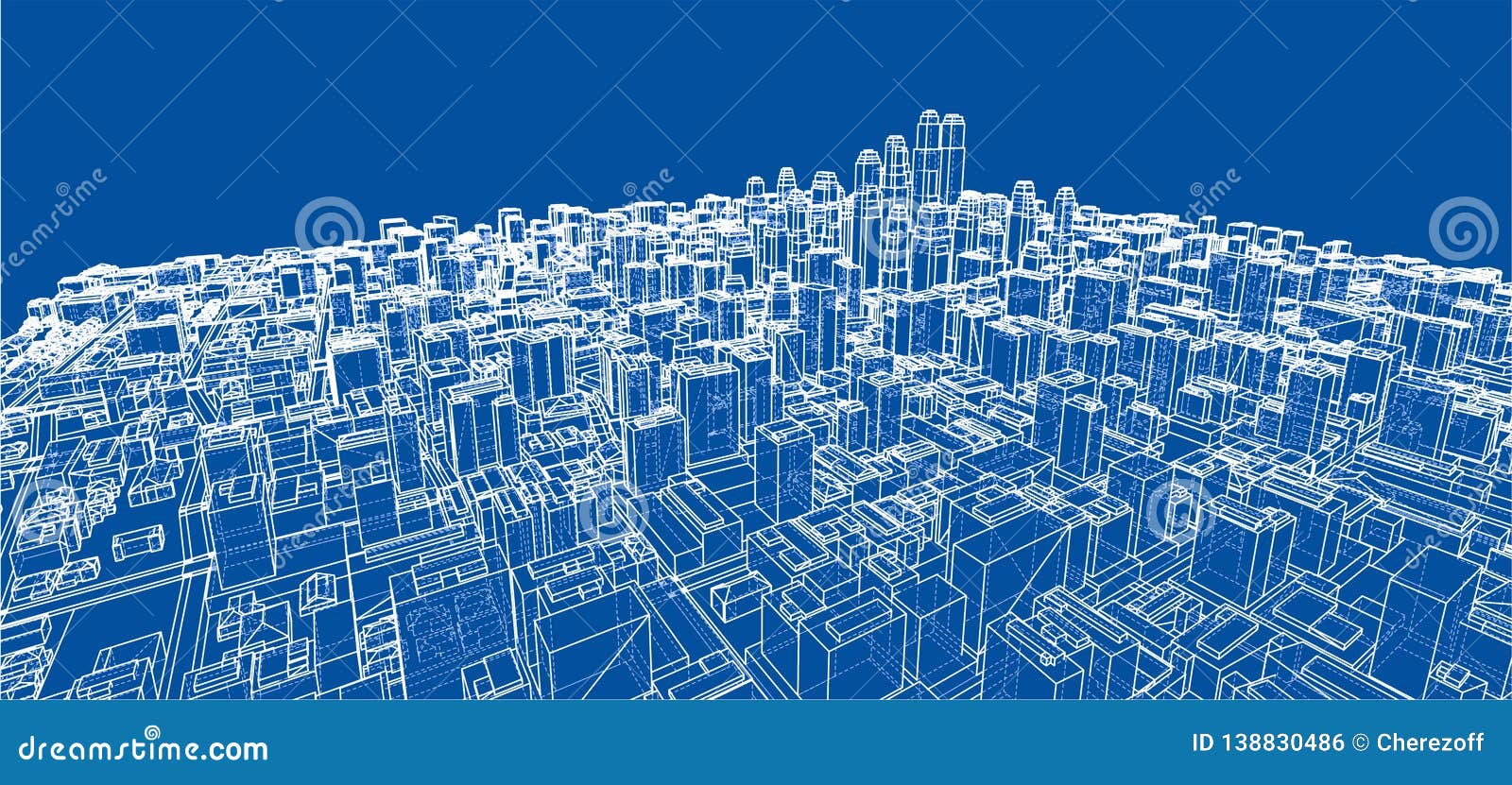 Wire-frame City, Blueprint Style Stock Vector - Illustration of ...