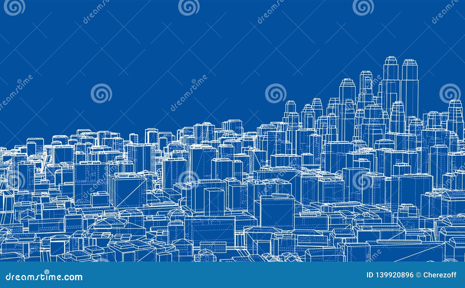 Wire-frame City, Blueprint Style Stock Vector - Illustration of ...