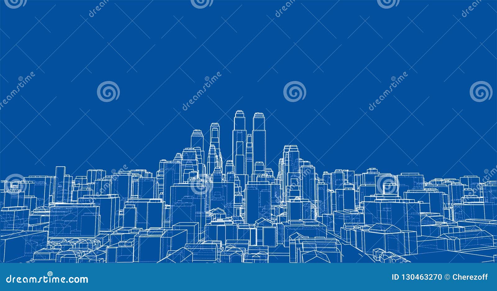 Wire-frame City, Blueprint Style. Vector Stock Vector - Illustration of ...