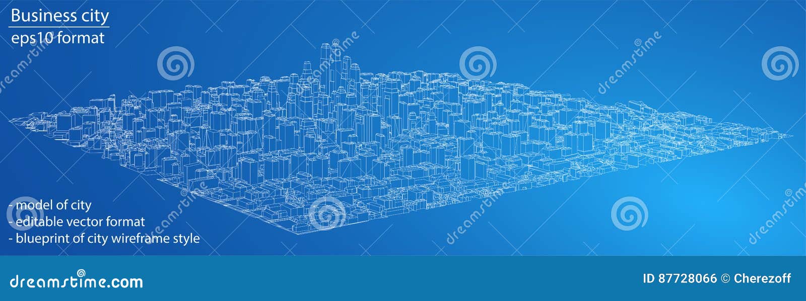 Wire-frame City, Blueprint Style. Vector | CartoonDealer.com #87728066
