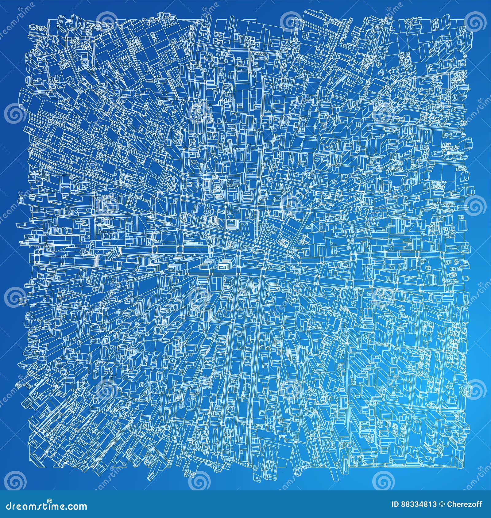 Wire-frame City, Blueprint Style. Vector Stock Vector - Illustration of ...
