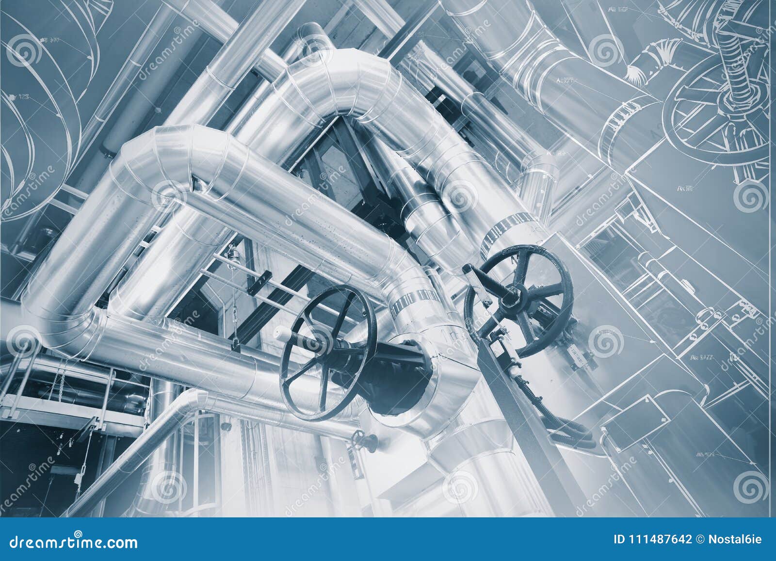 Wire-frame Computer Cad Design of Pipelines Modern Industrial Stock ...