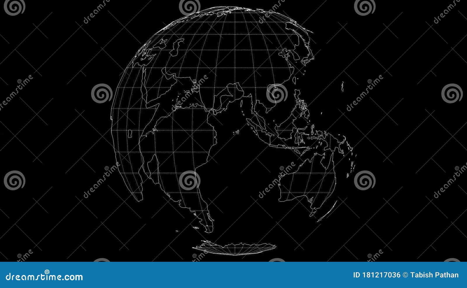 Wire-frame Earth Map Rotating Slow in Seamless Loop with Black Isolated ...