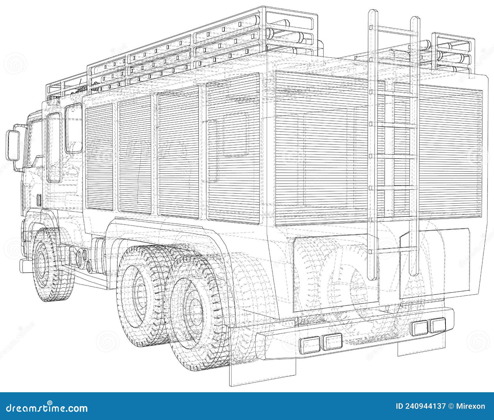 Wire-frame Fire Truck. Fire Engine Outline Vector Illustration Of Truck ...