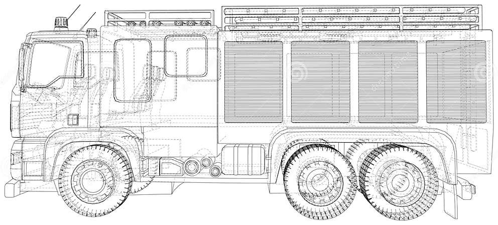 Wire-frame Fire Truck. Fire Engine Vector Illustration of Car Stock ...
