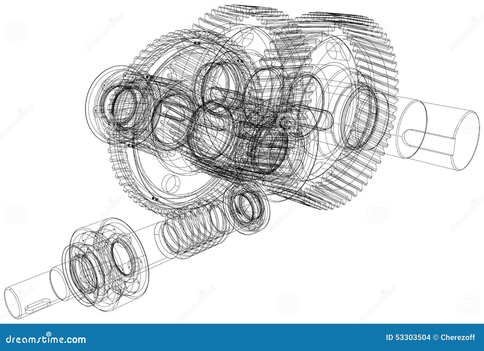 Wire-frame Gears with Shafts. Close-up Stock Vector - Illustration of ...