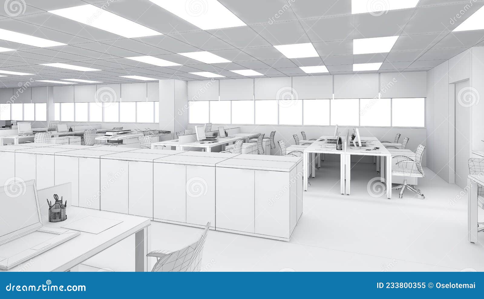 Wire-frame Images Office Interior,structure Lines Stock Illustration ...