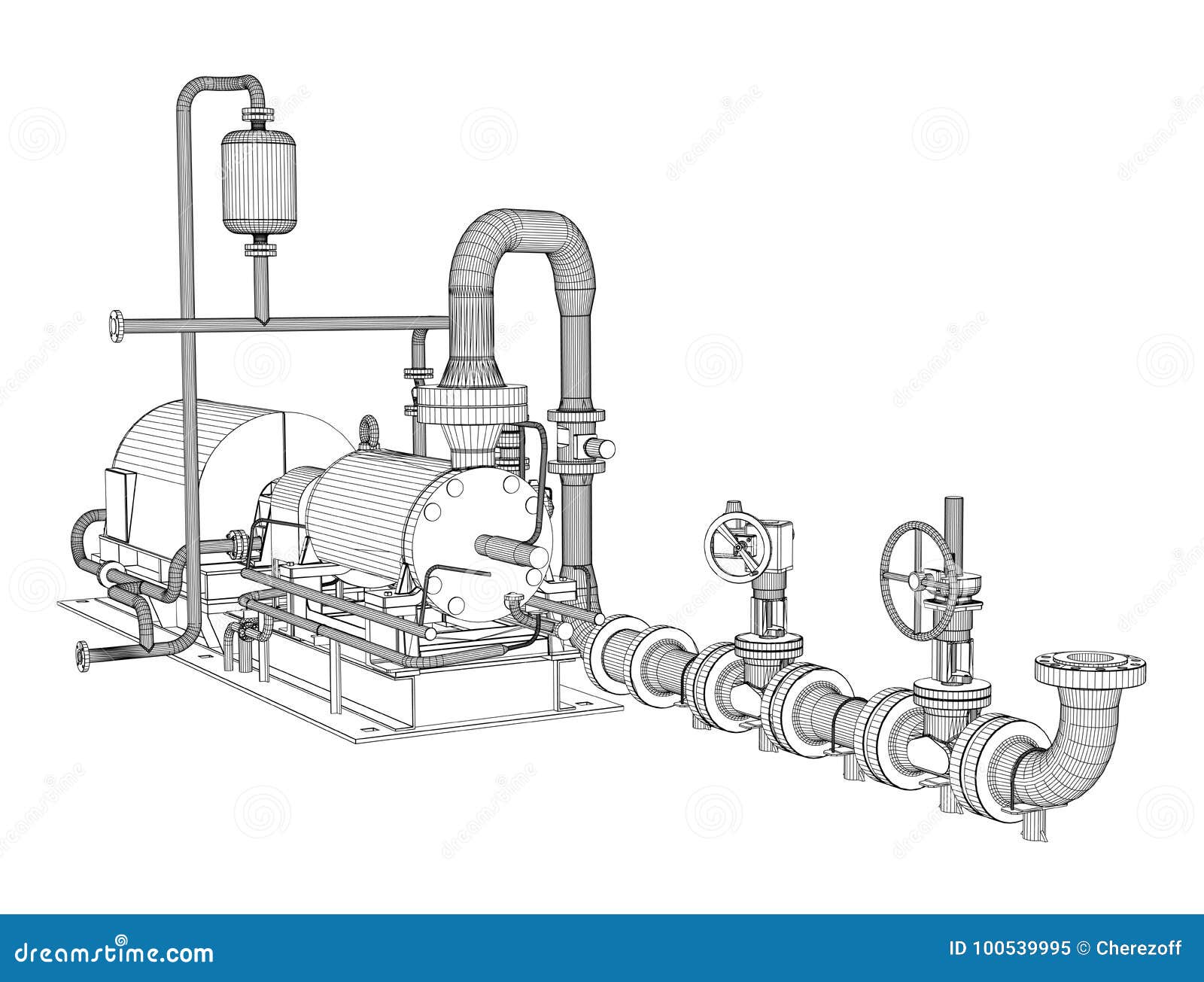 Wire-frame industrial pump stock vector. Illustration of motor - 100539995