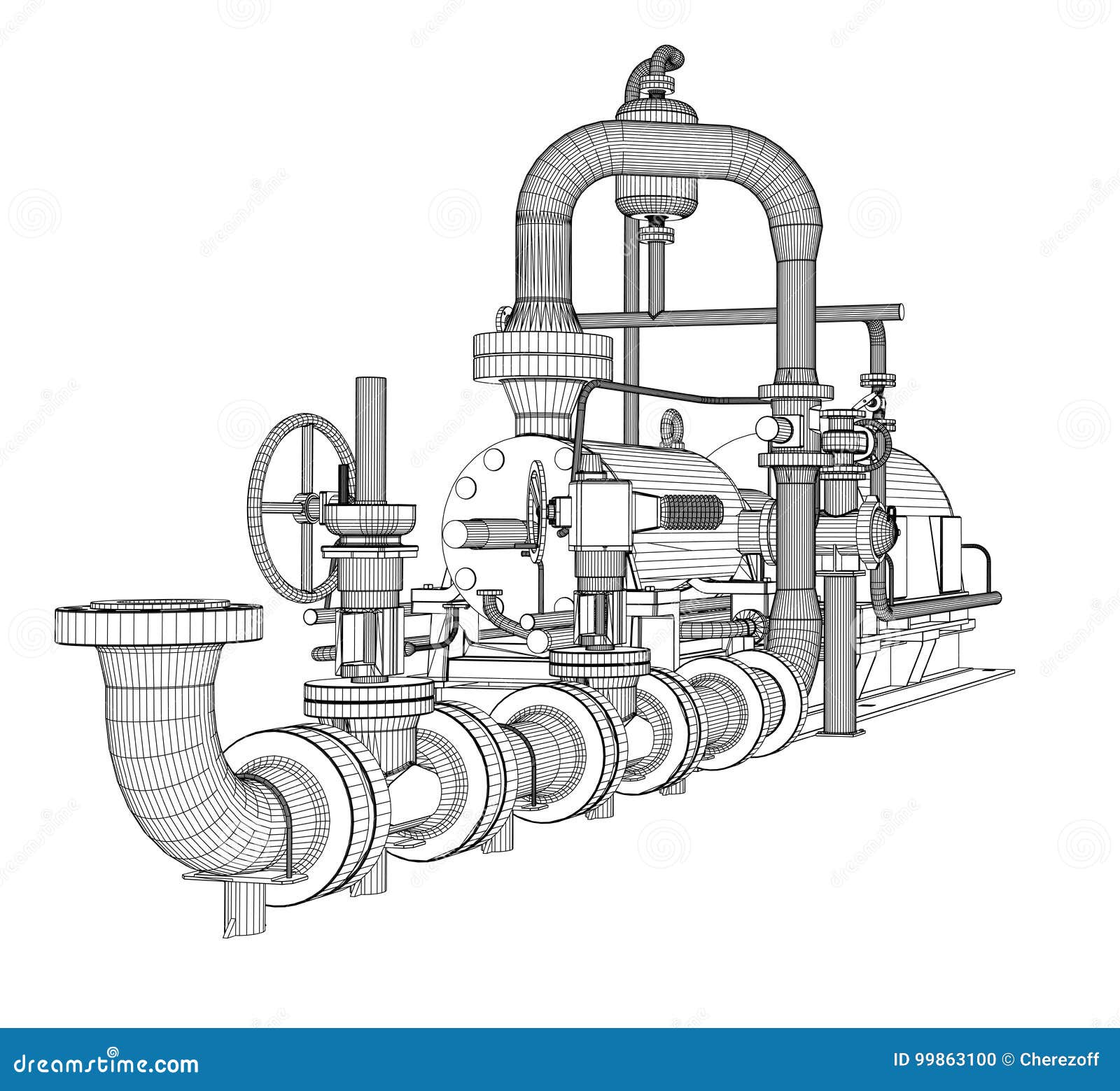 Wire-frame industrial pump stock vector. Illustration of engineering ...