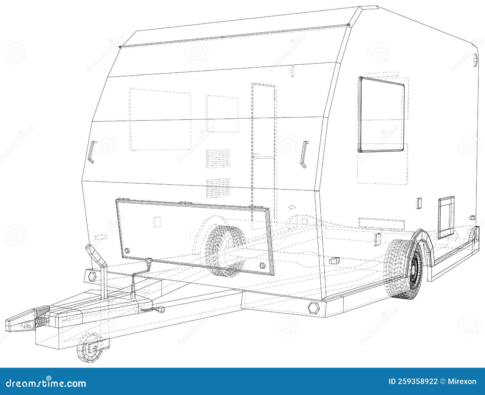 Wire-frame Isolated Camper Van on Background. Vector Rendering of 3d ...