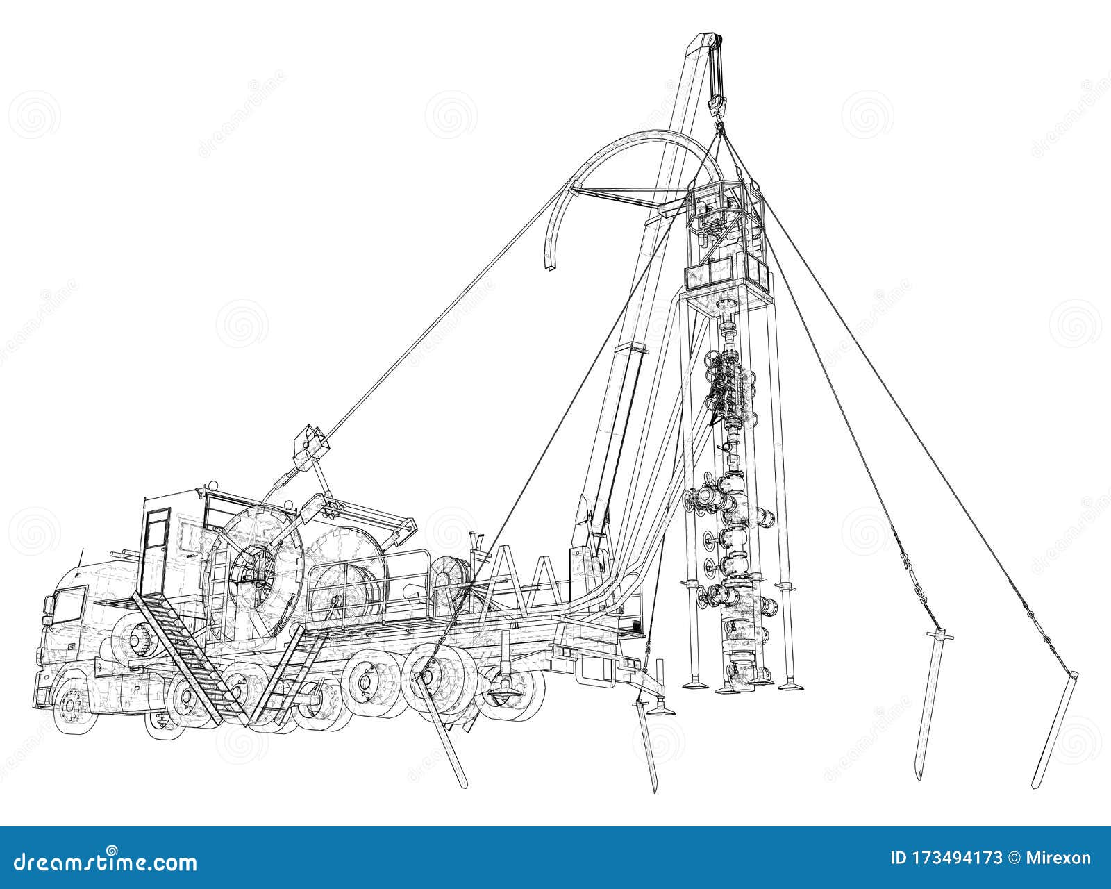 Coiled Tubing Truck Isolated; Black Flat Vector Icon For Oil And ...