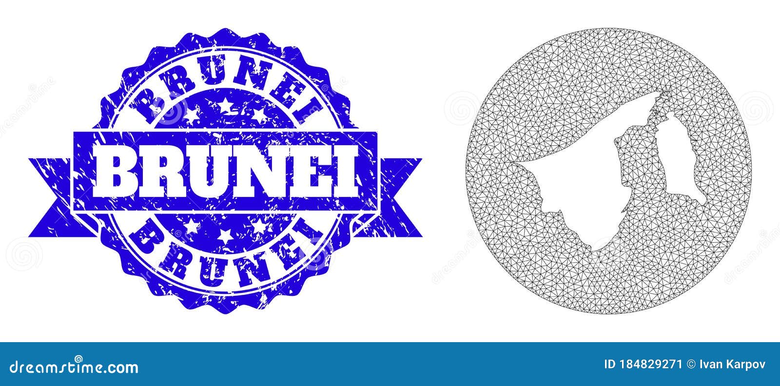 Wire Frame Mesh Circle Hole Map of Brunei with Distress Stamp Seal ...