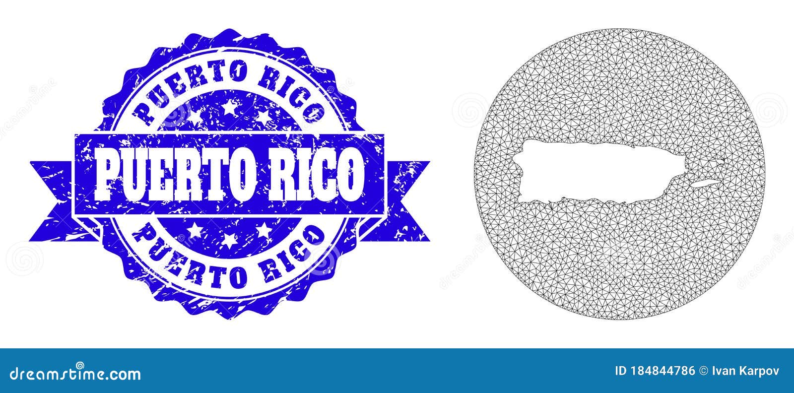 Wire Frame Mesh Circle Stencils Map of Puerto Rico with Scratched Stamp ...