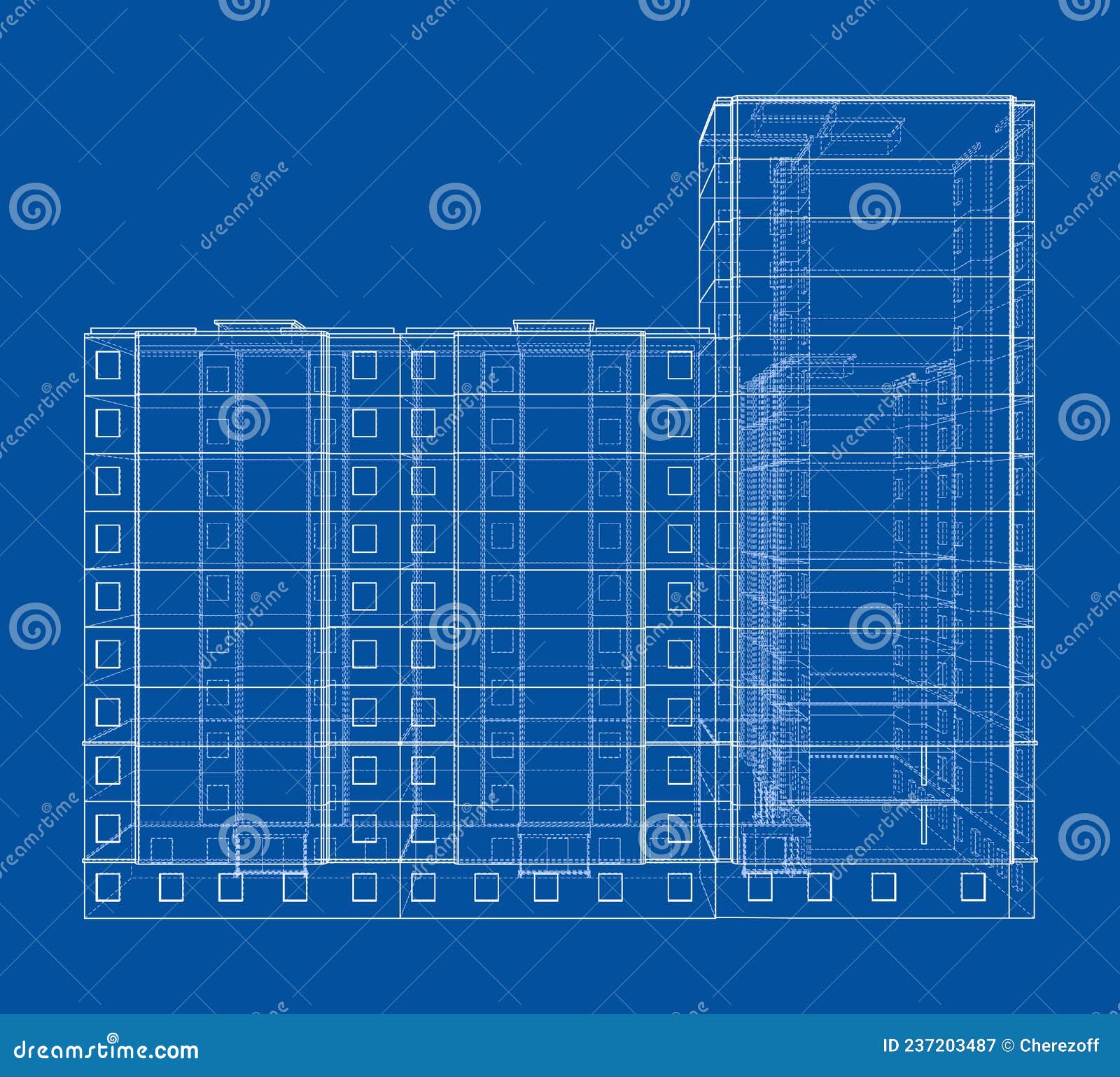 Wire-frame Model of a Multi-storey Building Stock Illustration ...