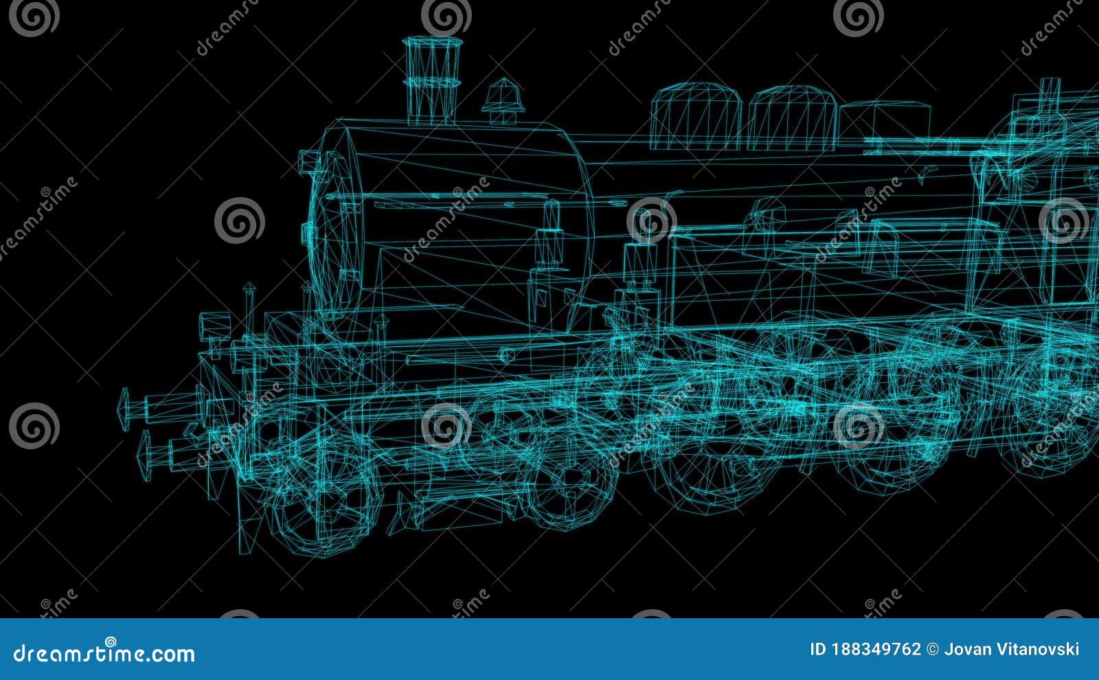 Wire Frame Model of Train Hologram in Motion Stock Illustration ...