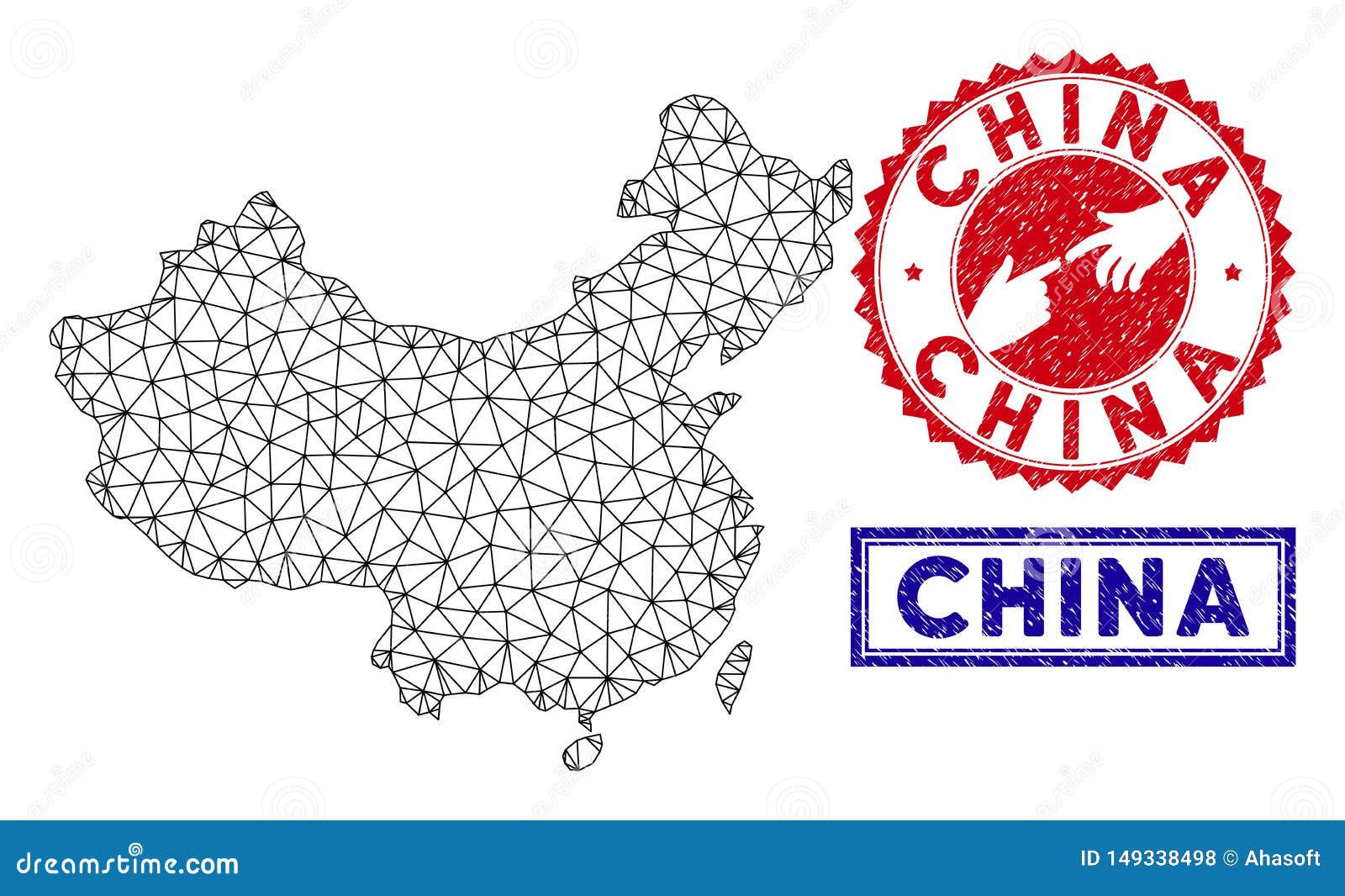 Polygonal 2D China Map and Grunge Stamps Stock Vector - Illustration of ...