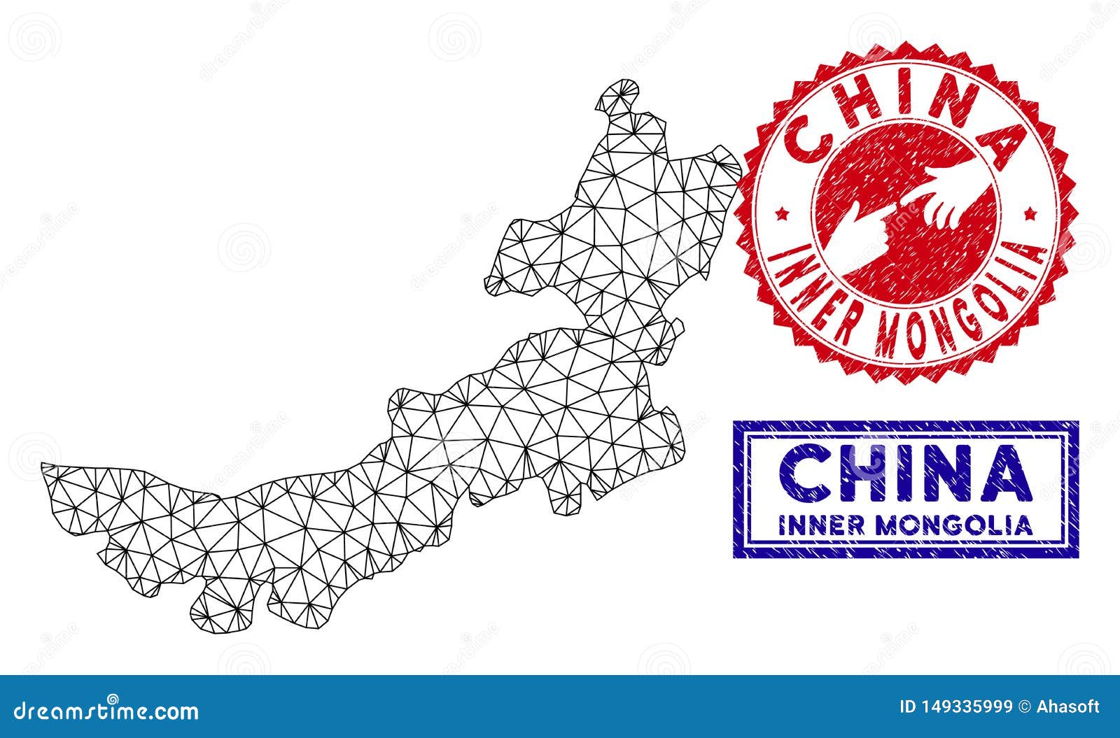Polygonal Mesh Inner Mongolia Map and Grunge Stamps Stock Vector ...