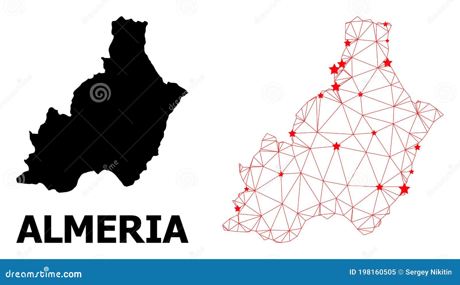 Wire Frame Polygonal Map of Almeria Province with Red Stars Stock ...