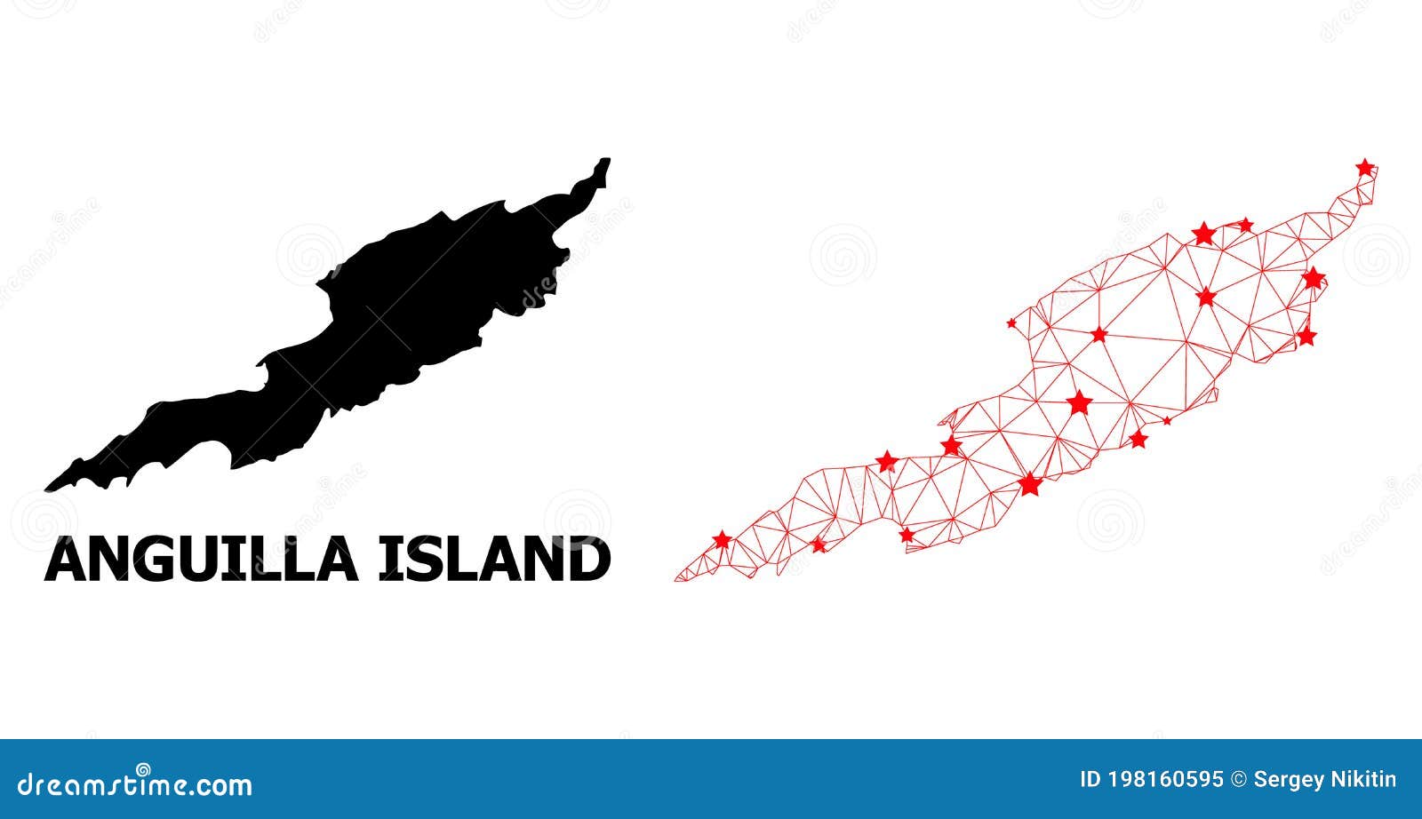 Wire Frame Polygonal Map Of Anguilla Island With Red Stars Cartoon ...