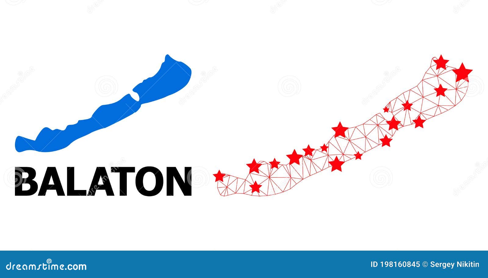 Wire Frame Polygonal Map of Balaton Lake with Red Stars Stock Vector ...