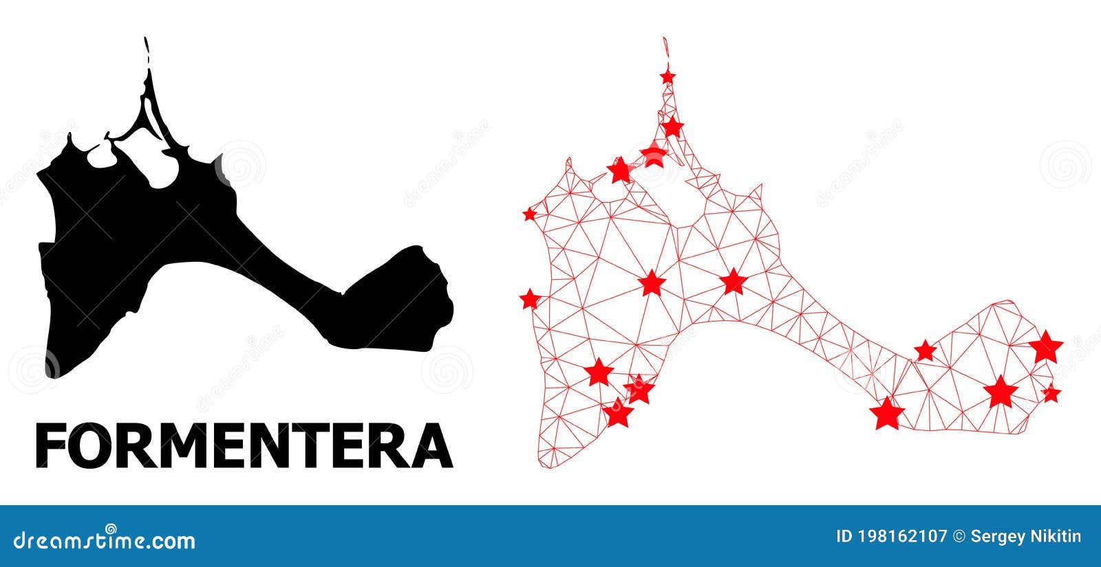 Wire Frame Polygonal Map of Formentera Island with Red Stars Stock ...